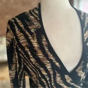NIC+ZOE | Tops | Niczoe Top Animal Print Black Brown Asymmetrical Knit ...